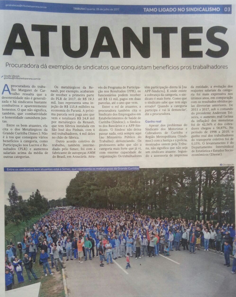 Metalúrgicos de Curitiba são apontados em matéria da Tribuna como ...